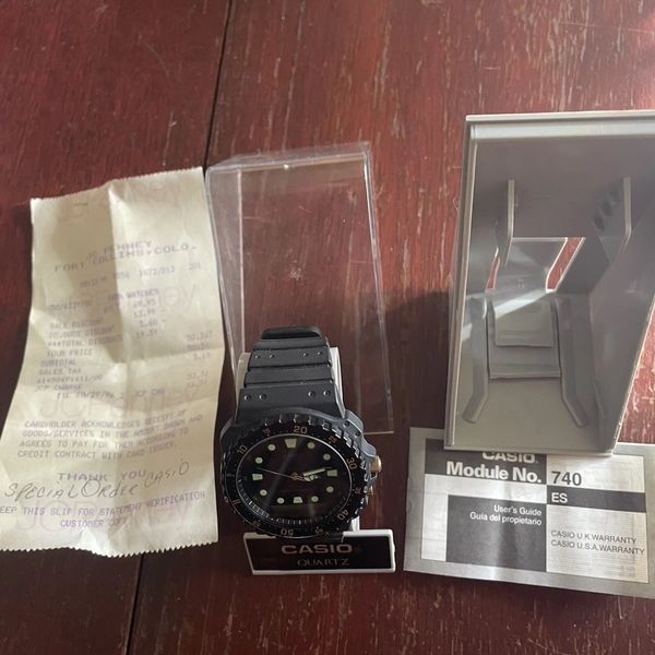 Vintage Casio 42mm Men's Ana-Digi Watch Black Dial Plastic 740 AQ-100W ...