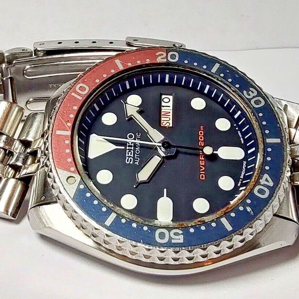 SEIKO Automatic Diver's Watch 2000 SKX175 Pepsi w/Day-Date & Box Needs ...