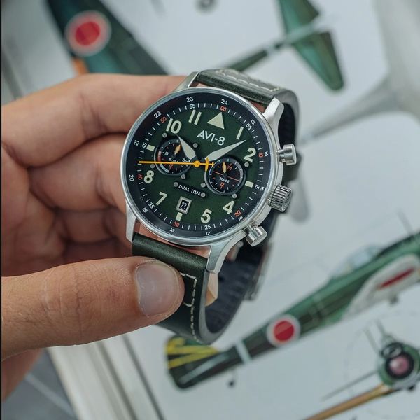 AVI-8 Hawker Hurricane Green Dial Chronograph Quartz AV-4088-02 Men's ...