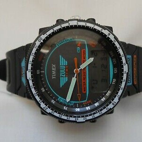 Vintage 1990's Timex ZULU TIME Indiglo Dual Analog Digital Watch ...