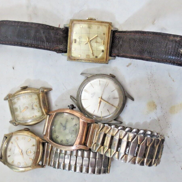 5 Vintage Mechanical Manual Wind Men's Watches Hamlin benrus ...