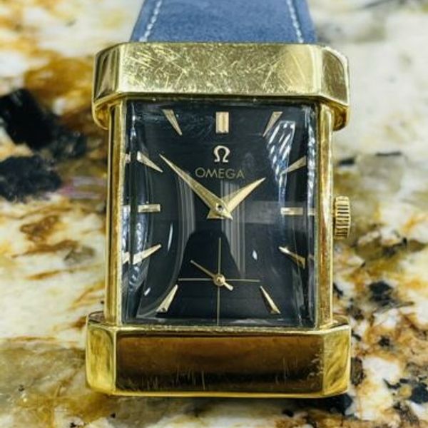 OMEGA TOP HAT 18K VINTAGE REF. 3913 BLACK GILT DIAL MENS DRESS WATCH ...