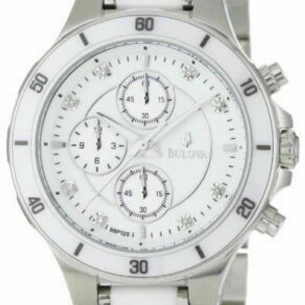 Bulova 98P125 Women's Chronograph Diamond White Ceramic Stainless Steel ...