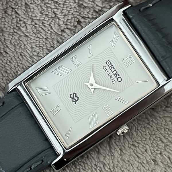 Seiko Tank SQ Silver Tone Mens - Gents Leather Strap Homage Watch Roman ...