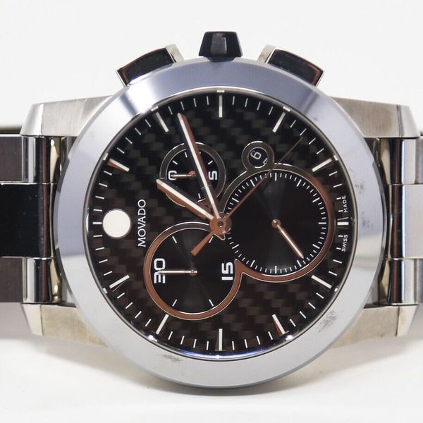 Movado Mens Vizio Chronograph Carbon Fiber Dial Stainless Watch 0606551 ...