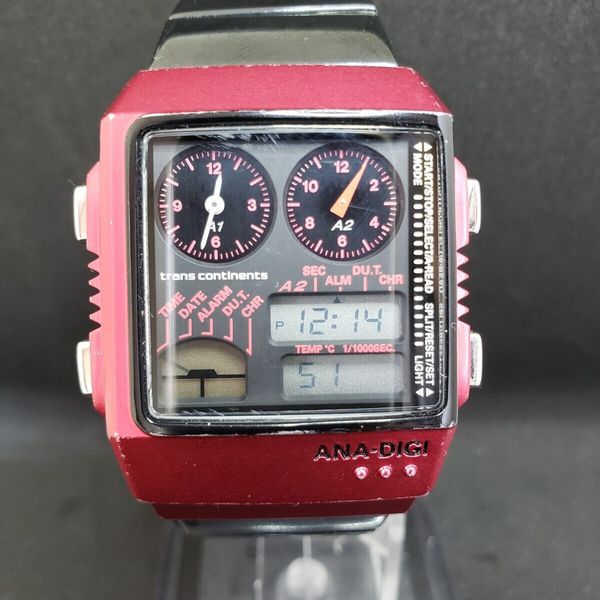 Citizen Ana-Digi Temp 8989-S010764 Trans Continents Red Rare Analog ...
