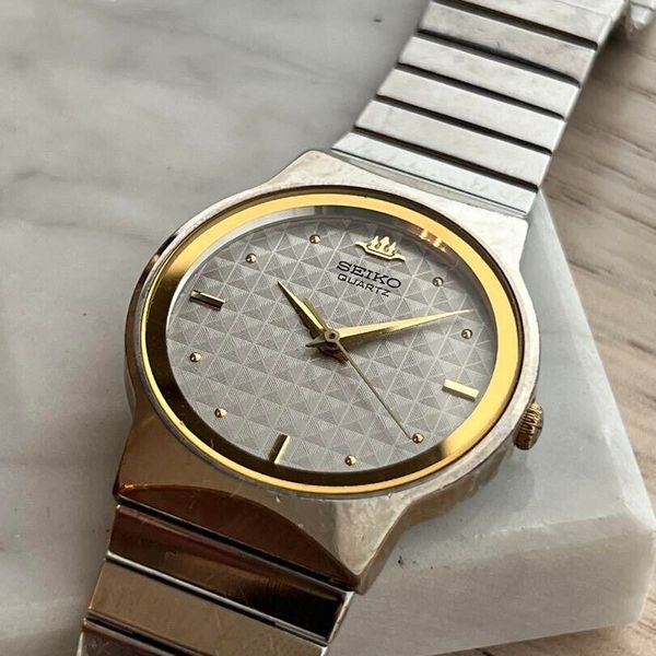 SEIKO vintage 5Y91-6090 quartz stainless steel silver mens analog black ...