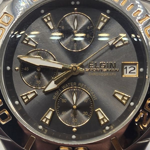 NEW Elgin Sportsman Chronograph Date Gold Two Tone Stainless Steel ...