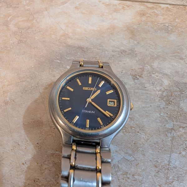 Mens Seiko Titanium 7n42-8099 Calendar Watch Blue Dial New Battery ...