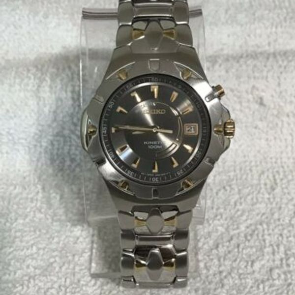 Seiko Kinetic Two-Tone Gold & Silver 5M62-0AH0 Dial Stainless Steel Men ...