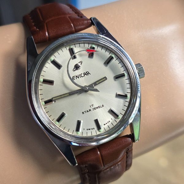 Vintage ENICAR men's manual wind watch Rocket second hand swiss 1970s ...
