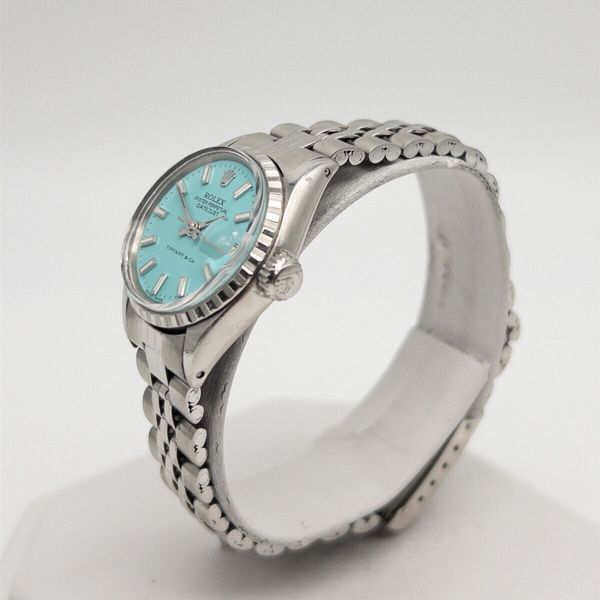 Estate $9000 ROLEX DATEJUST Tiffany & Co BLUE SS Ladies Watch SERVICED ...