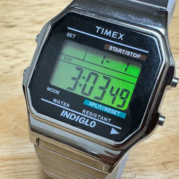 Timex Indiglo Digital Quartz Watch T78587 Men Silver Black Alarm Chrono ...