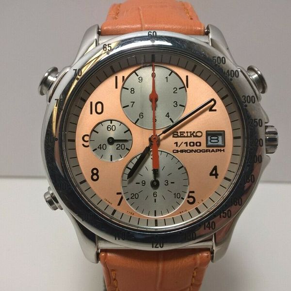 Rare Seiko Salmon Dial Speedmaster SBBT007 7T52-6A10 1/100 Chronograph ...
