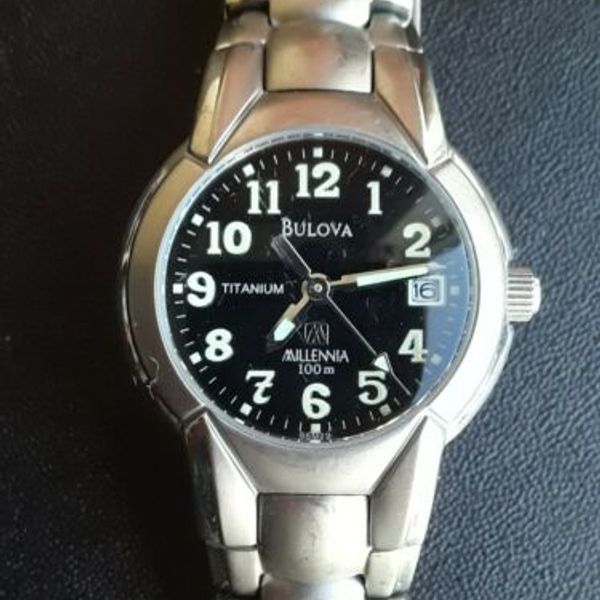 BULOVA Millennia QUARTZ JAPAN TITANIUM WRIST WATCH stainless indiglo ...