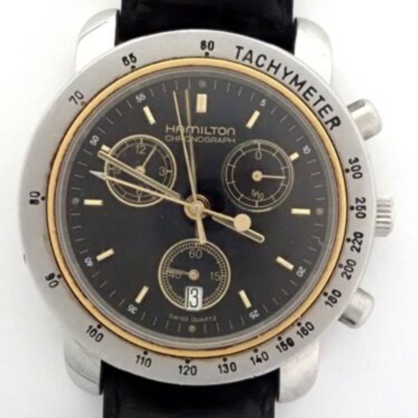 Vintage Hamilton 8800 Chronograph Mens Steel Watch Black Dial Date ...