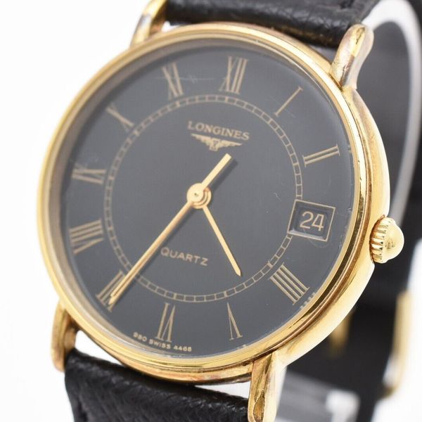 Vintage LONGINES 950.4468 Roman Letter Case 32mm Black Dial Mens Watch ...