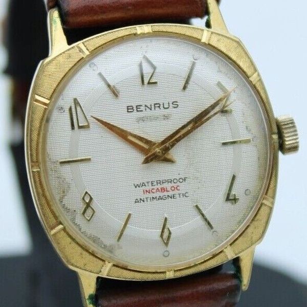 Vintage BENRUS Model BH11 Swiss 17j Men's Watch RUNS 31x37.4mm 19mm LUG ...
