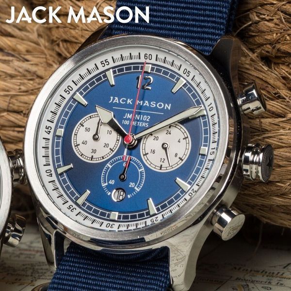 JACK MASON NAUTICAL Chronograph Quartz JM-N102 Watch 42mm Blue Dial NEW ...