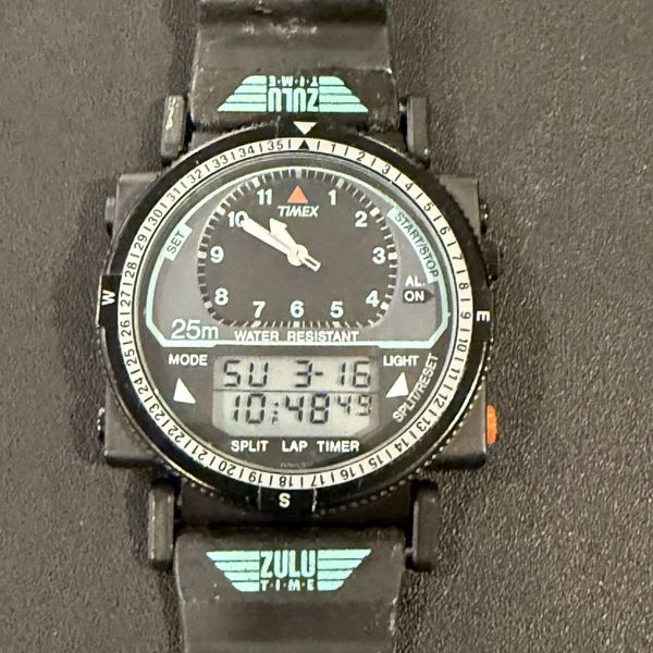 Vintage Timex Zulu Time Watch Men 39mmBlack Dial Black Tone Analog ...