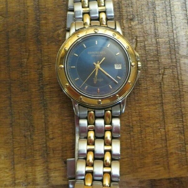 RAYMOND WEIL TANGO BLUE FACE TWO TONE GOLD PLATED MENS LUXURY WATCH ...