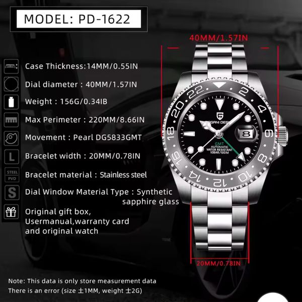 Pagani Design GMT Automatic Watch Black And Grey Bezel - PD 1662 | WatchCharts Marketplace