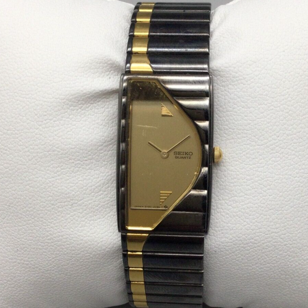 Vtg Seiko Half Moon Watch Women 17mm Black Gold Tone BROKEN FOR PARTS ...