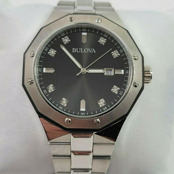 Bulova Marine Star Diamond Accent Black Dial Stainless Steel Men's ...