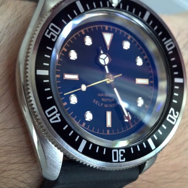 SOLD Seiko "Gilt Sub" mod. Gilt dial/hands. AR Domed Sapphire. Coin ...