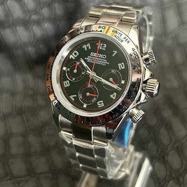 Seiko Mod Chronograph Black Red Dial Custom Seiko Megaquartz Vk63 ...