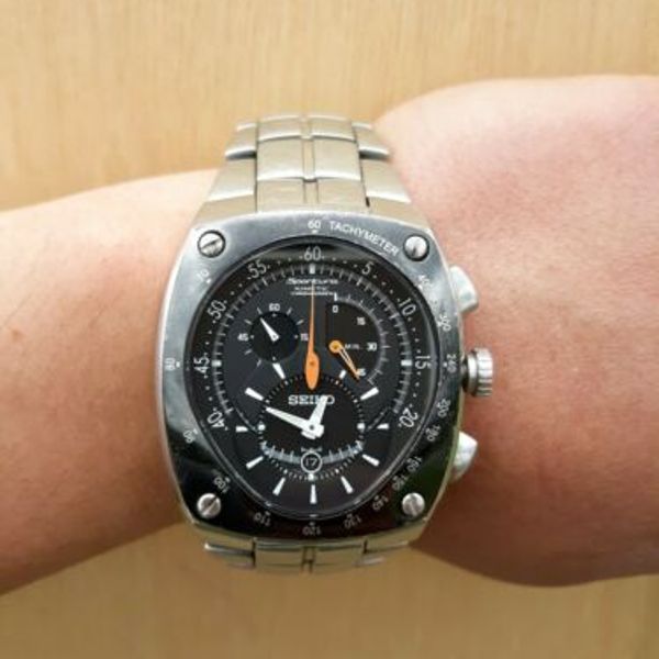 SEIKO 7L22-0AD0 SPORTURA KINETIC TACHYMETER CHRONOGRAPH WATCH ...