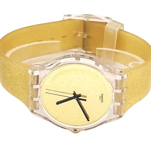 Swatch Swiss Watch SUOK122 Gold Glitter Band, Dial 40mm Overall 10 ...