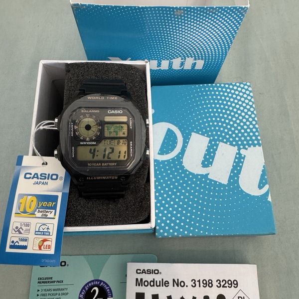 Casio Watch Digital World Time Illuminator Black AE-1200WH-1BVDF ...