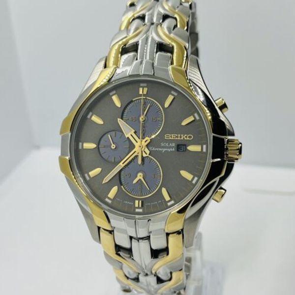 Seiko Men's Solar Chronograph Gold & Silver Stainless Steel 43mm Watch ...
