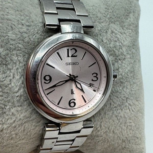 Ladies Seiko 7N82-0BP0 10 BAR Silver Tone Pink Dial Quartz Date Watch ...