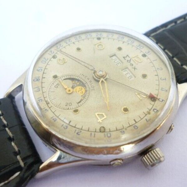 VINTAGE EDOX TRIPLE DATE AND MOON PHASE WATCH IN GOOD WORKING CONDITION ...
