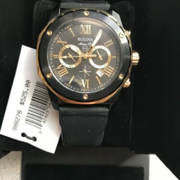 Bulova Marine Star Chronograph Black Dial Men's Watch 98B278 | WatchCharts