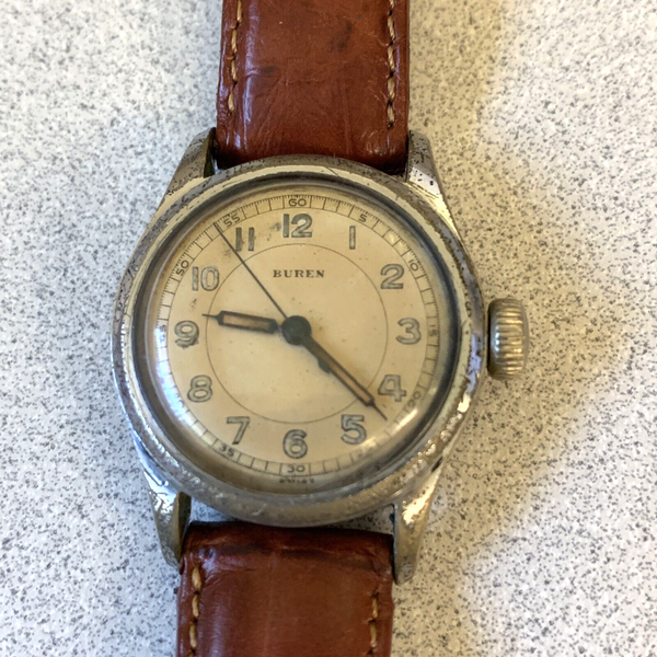 Vintage Buren Men’s Watch Manual Wind Patina WWII Military Radium Dial ...