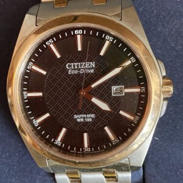 Citizen Eco-Drive Mens Solar Wrist Watch Black Dial 2 Tone Bracelet w ...