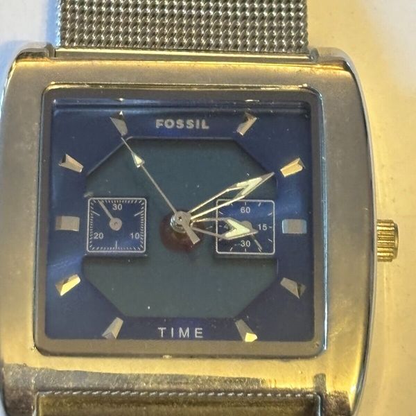 Fossil very large silver and blue square gents watch | WatchCharts ...