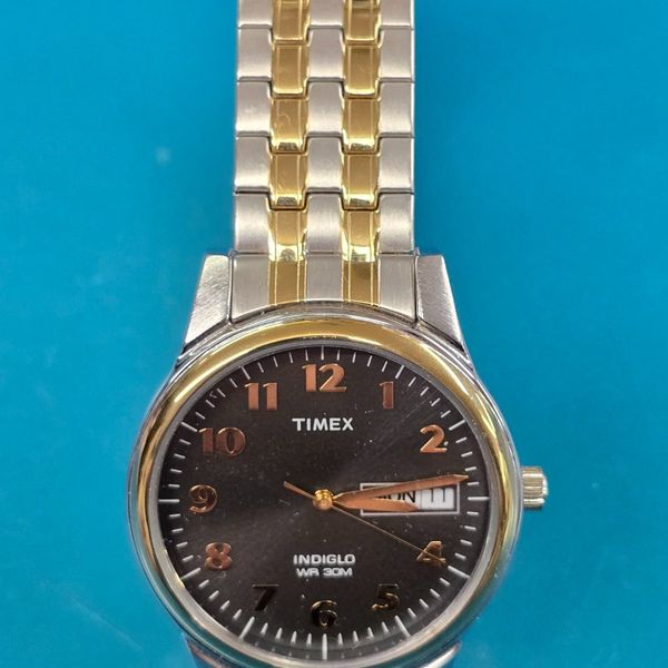 Brand New Working Timex Indiglo Men's Two-Tone Calendar Wristwatch ...