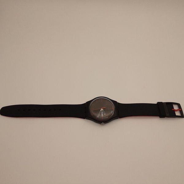 Swatch Gaet Watch Men Black Red Day Date Silicone Swiss Made SUOB714 ...