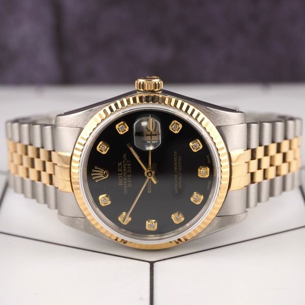 Rolex Datejust 36mm 18kYellow Gold & Steel Fluted Black Diamond Dial ...