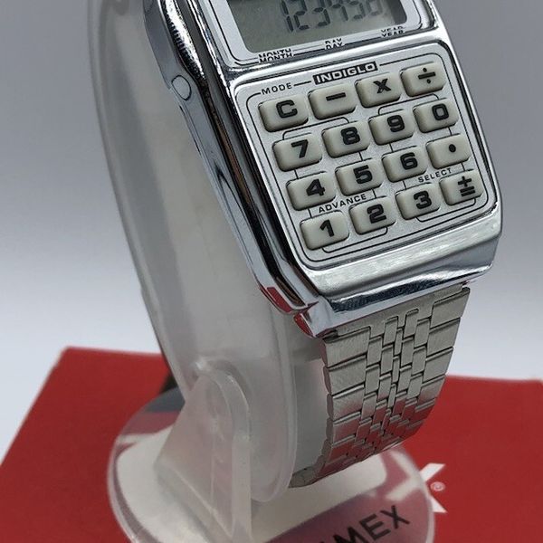 Retro Timex T80 Calculator Silver Stainless Steel Digital Quartz ...