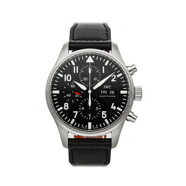 IWC Pilots Chronograph Auto 43mm Steel Mens Strap Watch Day Date IW3777 ...