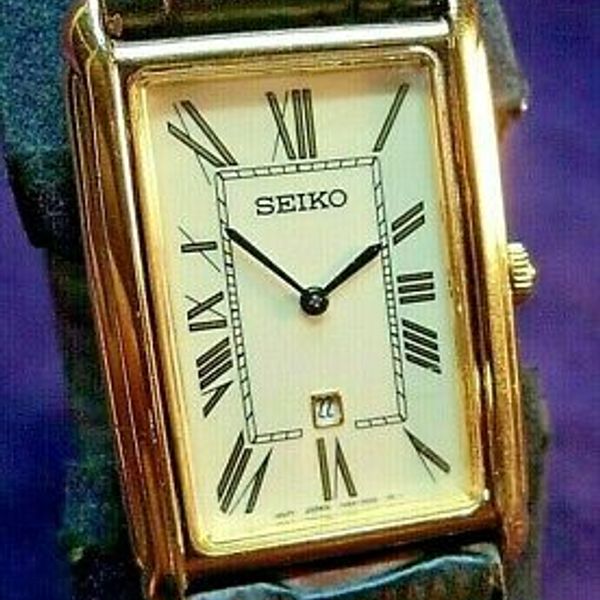 Seiko 7N89-0AD0 Mens Gold Plate Full Size Tank Quartz Watch-NEW BATTERY& STRAP | WatchCharts ...