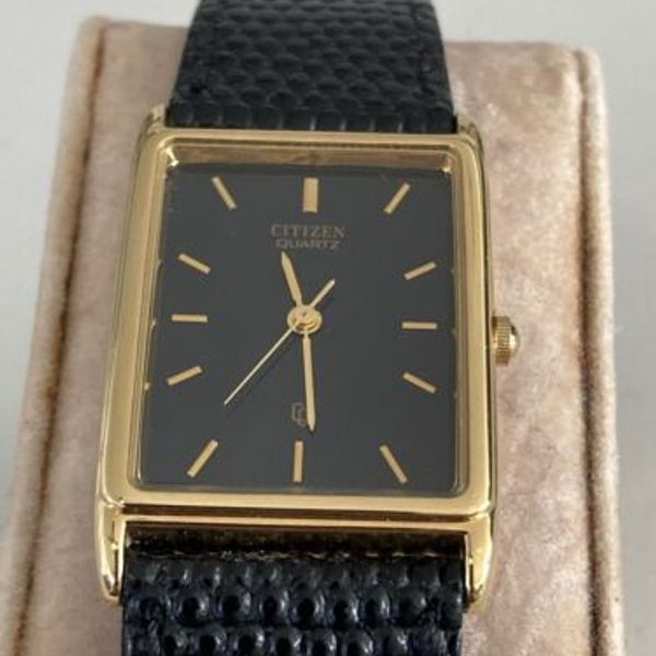 Citizen Menâ s CQ - Tank Style Quartz (6031-K04018) Gold Tone Black ...