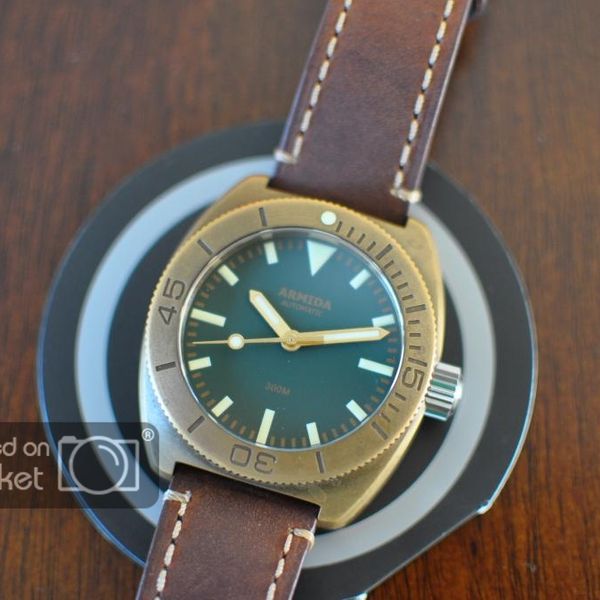 SOLD: Armida A7 Brass, no date, green dial with excellent condition ...
