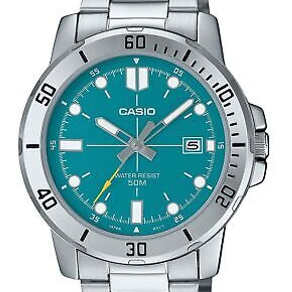 Casio Stainless Steel Turquoise Blue Dial Quartz MTP-VD01D-3E2V 50M ...