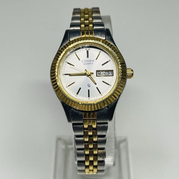 Citizen Watch Women 25mm Quartz Two tone Fluted Bezel Day Date New ...